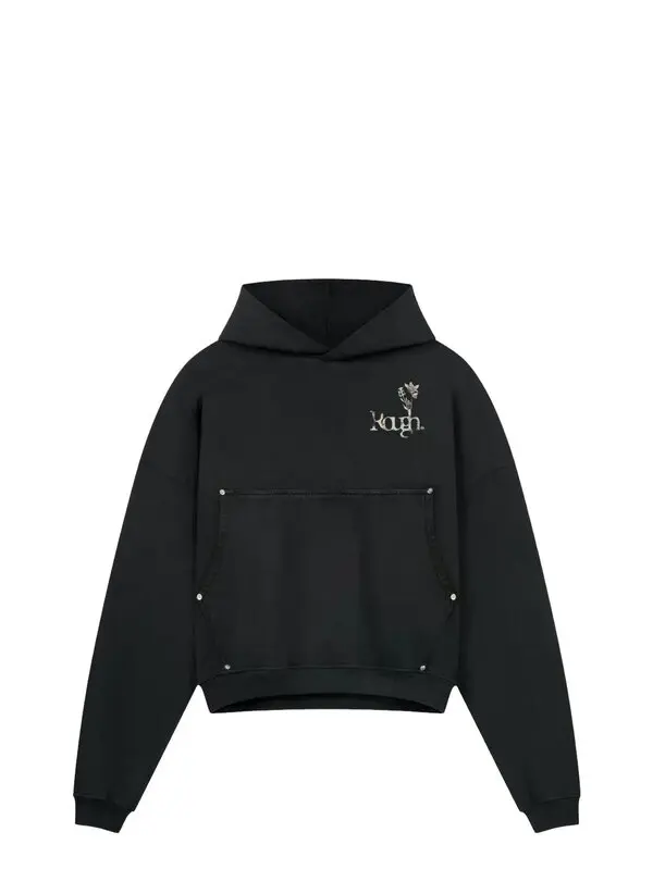 ROUGH. Floral-print Pocket Hoodie - Black