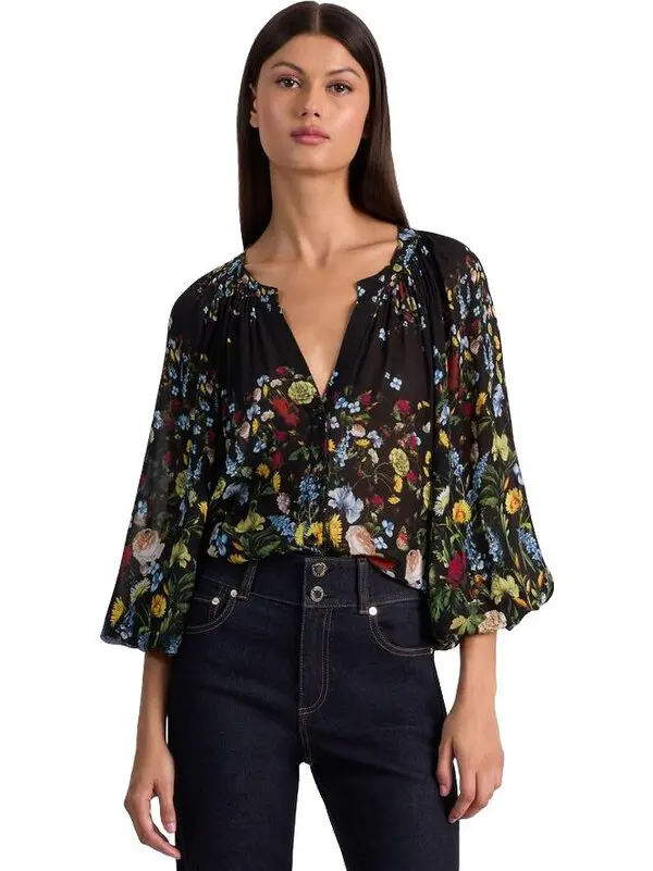 Alice + Olivia Thalia Printed Button-down Blouse - Black