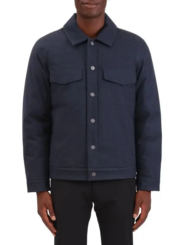 Bagatelle Flannel Snap-up Trucker Jacket - Navy
