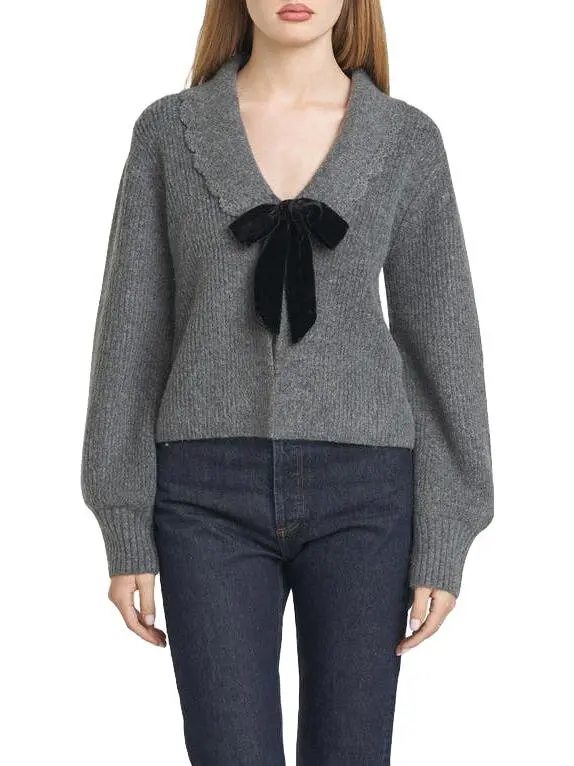 WAYF Sloane Bow Cardigan - Charcoal
