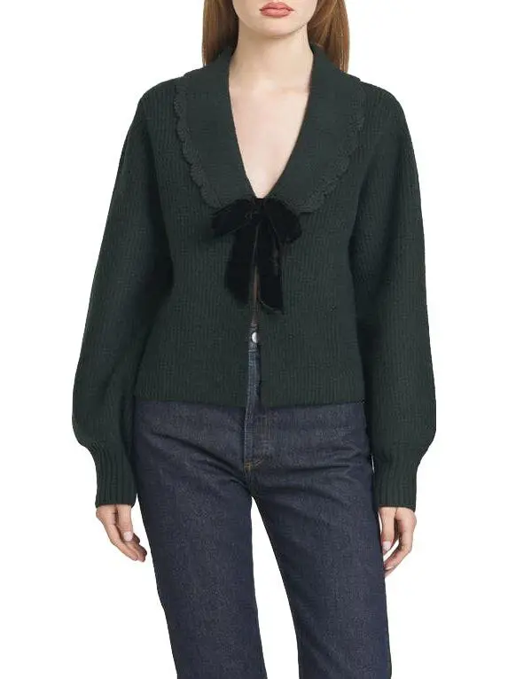 WAYF Sloane Bow Cardigan - Emerald