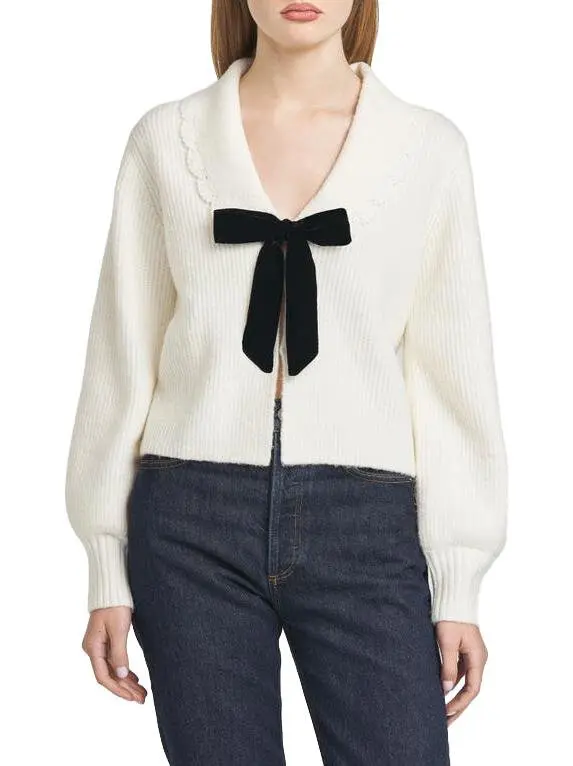 WAYF Sloane Bow Cardigan - Ivory