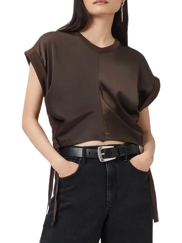 ALLSAINTS Mira Cinched Side Satin T-shirt - Torte Brown