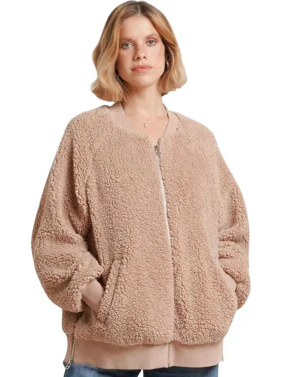 NOM MATERNITY Cozy Bomber Jacket With Side Zips - Taupe