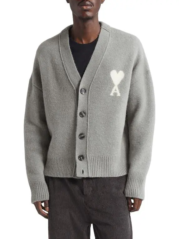 Ami De Coeur Alpaca Blend V-neck Cardigan - 058 Grey/off White