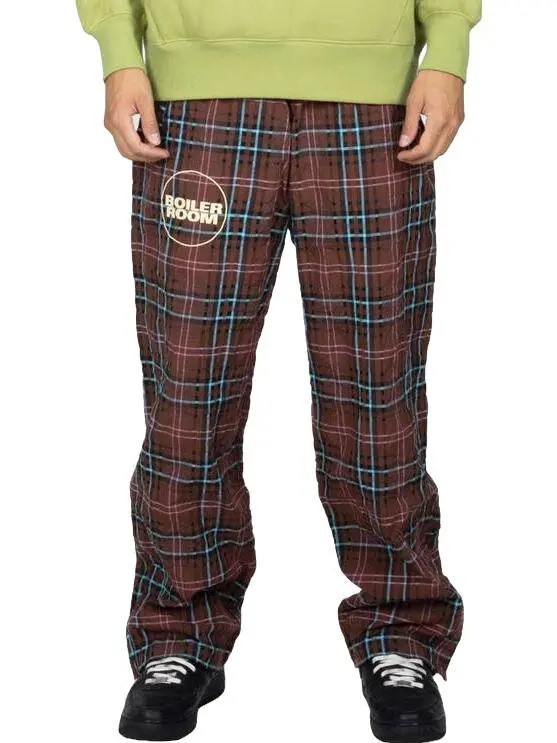 PLEASURES X Boiler Room Practice Plaid Track Pants - Brown