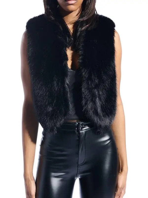 AZALEA WANG Meela Faux Fur Cropped Vest - Black
