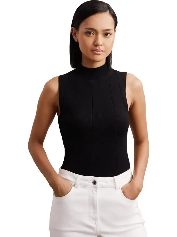 REISS Milan High Neck Sleeveless Top - Black