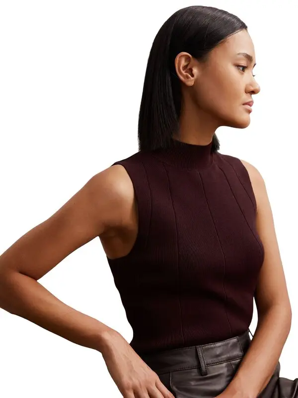 REISS Milan High Neck Sleeveless Top - Burgundy