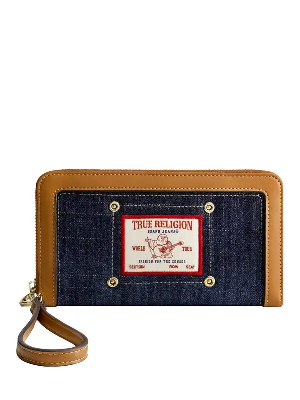 True Religion Buddha Patch Zip Around Wristlet - Dark Denim