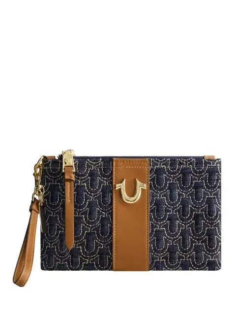 True Religion Quilted Horseshoe Wristlet Pouch - Dark Denim