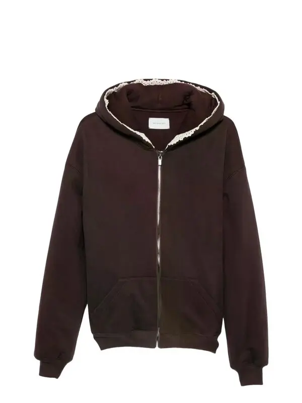 Magda Butrym Lace Trimmed Zip-up Hoodie - Brown