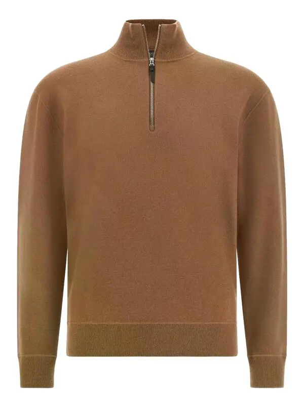 Boggi Milano Half-zip Long Sleeve Sweater - Brown