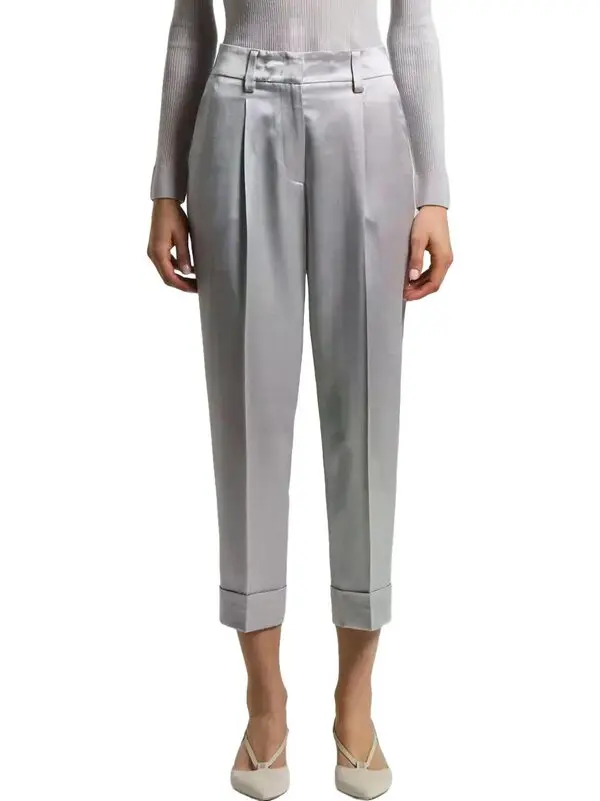 Peserico Pleated-front Satin Trousers - Grey