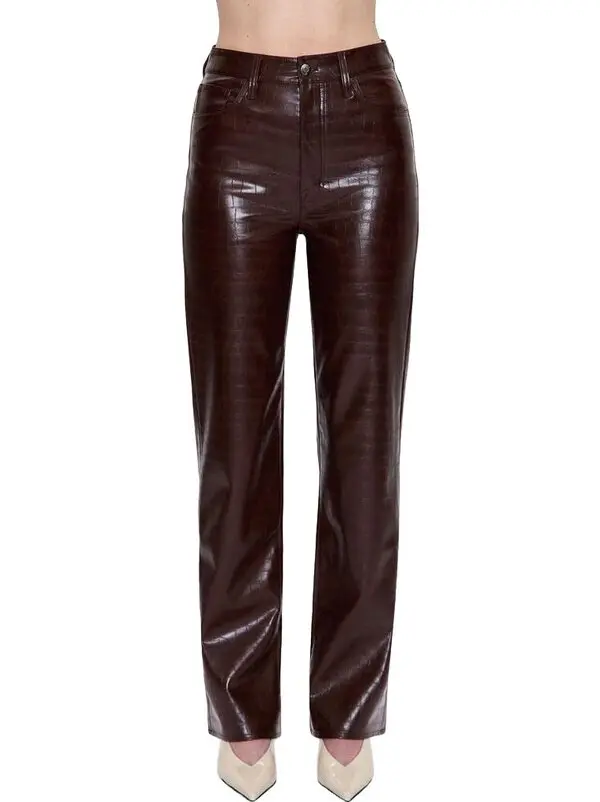 PISTOLA Cassie Embossed Faux Leather Flare Pants - Tobacco Croc