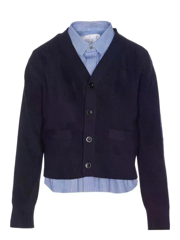 Sacai Button-front Striped Shirt Cardigan - Blue