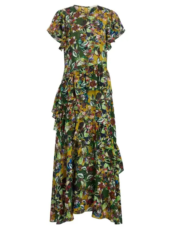 MARIE OLIVER Quinby Ruffle-layered Floral Midi Dress - Green