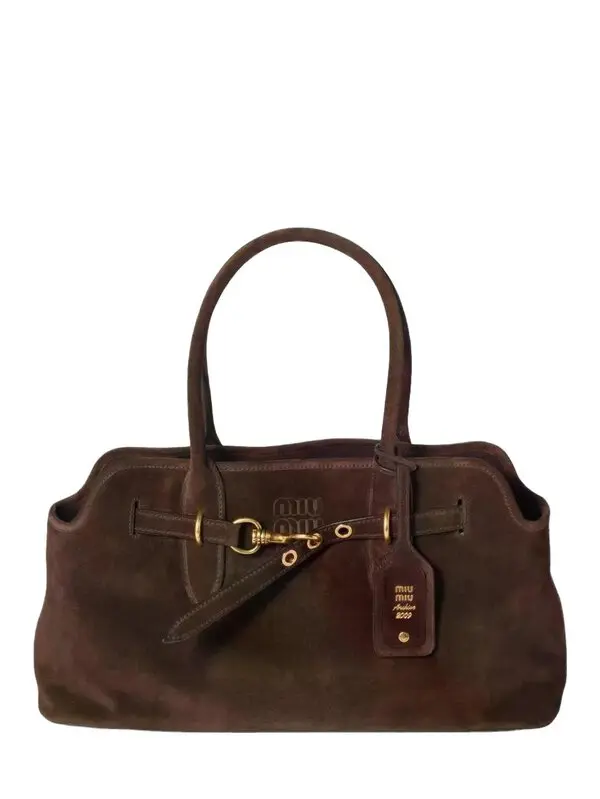 Miu Miu Suede Buckle-fastening Tote Bag - Brown