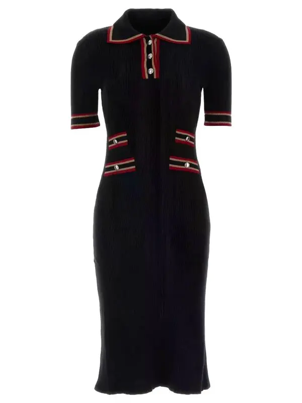 Alessandra Rich Ribbed-knit Polo-neck Midi Dress - Black