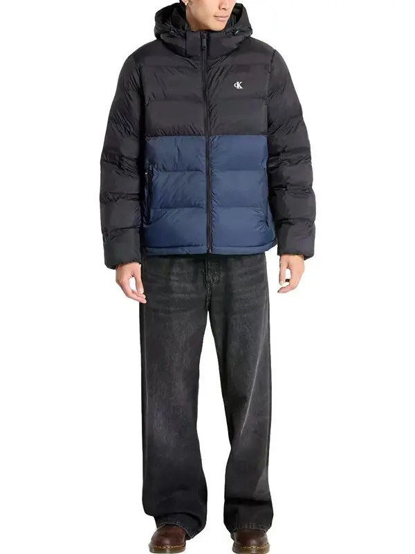 Calvin Klein Hooded Colour-block Puffer Jacket - Black