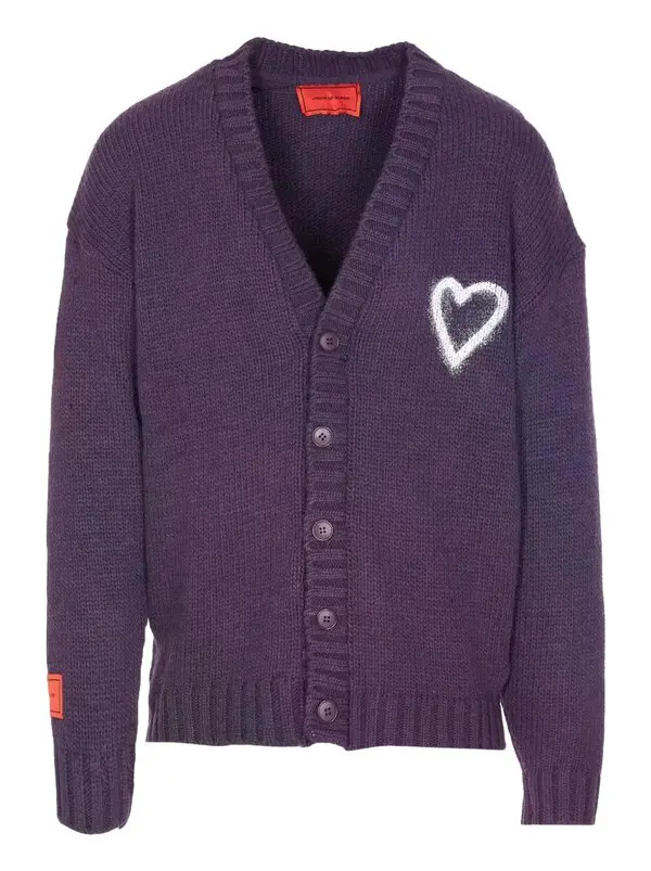VISION OF SUPER Heart-embroidered Button Cardigan - Purple