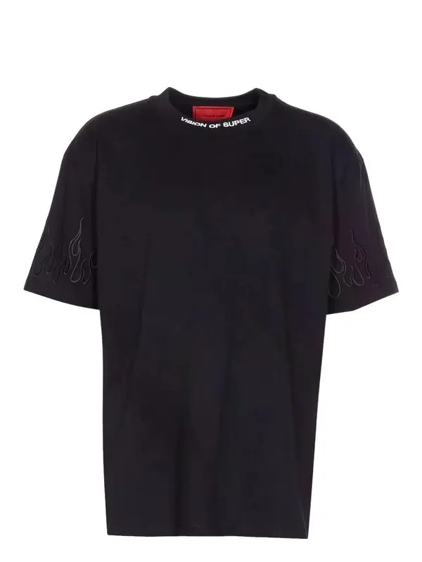 VISION OF SUPER Embroidered-logo Crew Neck T-shirt - Black