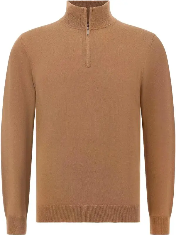 Boggi Milano Half-zip Merino Wool Sweater - Brown