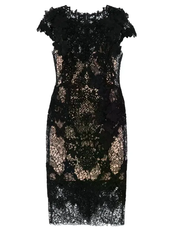 GEMY MAALOUF Floral Lace Mini Dress - Black