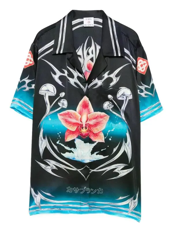 Casablanca Orchid-print Silk Shirt - Black