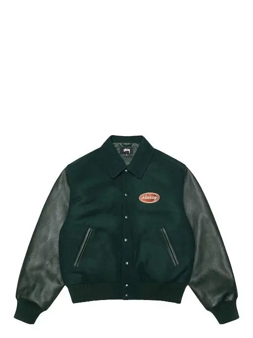 StÜssy Script Oval Varsity Jacket - Green