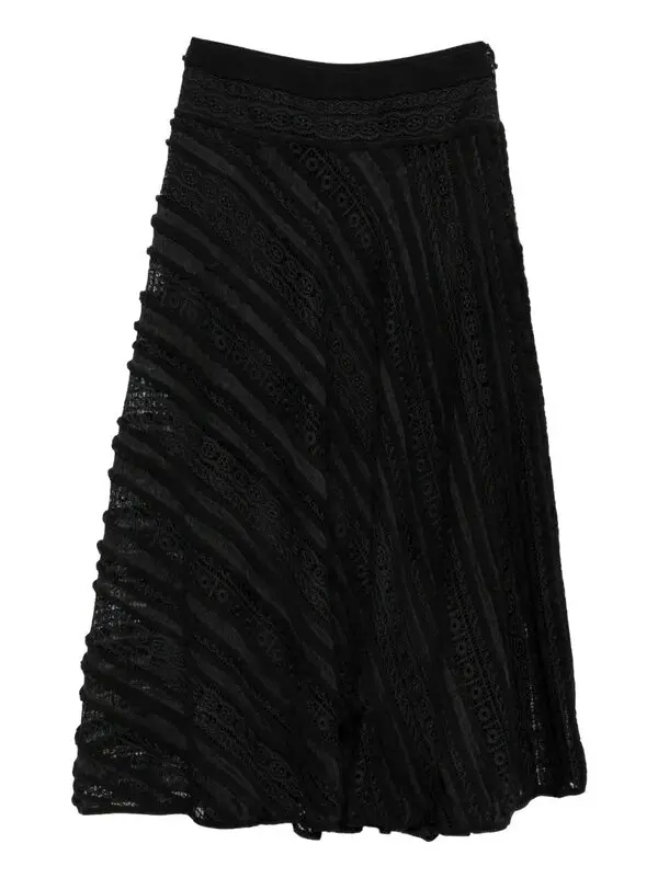 GEMY MAALOUF Lace Paneled Pleated Skirt - Black