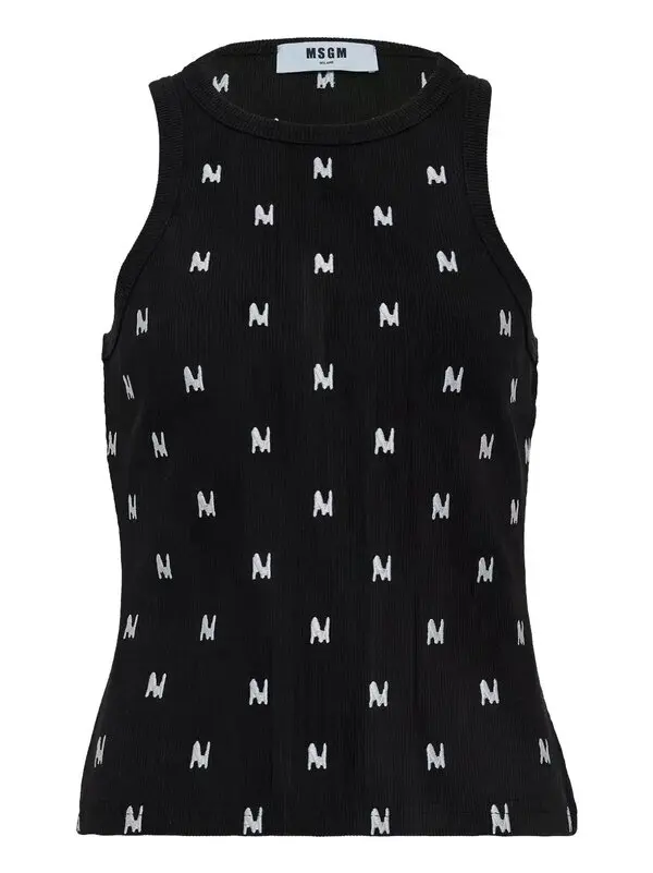 MSGM Ribbed Logo-embroidered Tank Top - Black