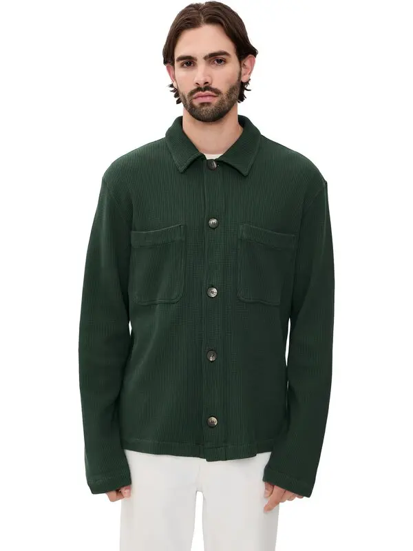 Frescobol Carioca Cotton Waffle Overshirt Jacket - Evergreen