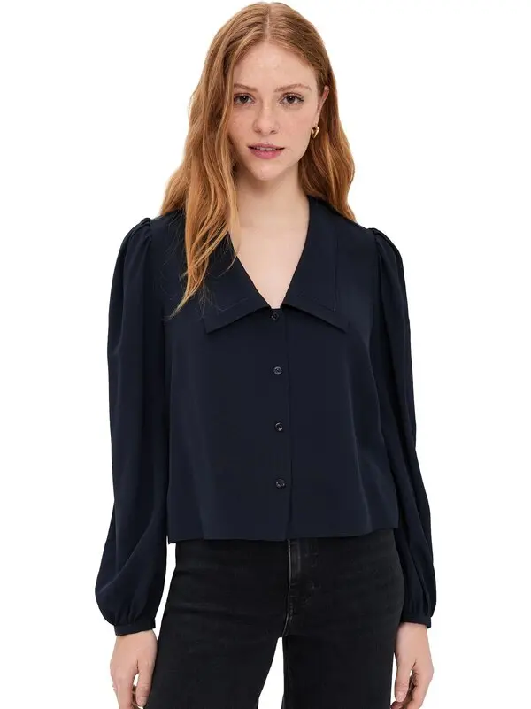 FRAME The Long Sleeve Silk Sailor Blouse - Navy