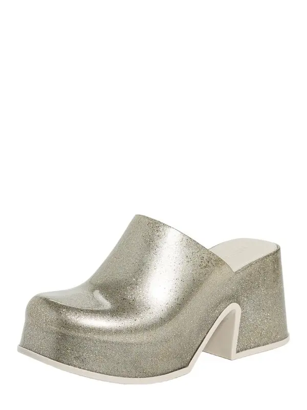 Melissa Mia Platform Clogs - Golden Glitter Glass