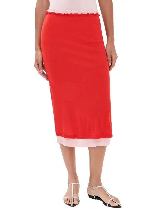 JIL SANDER Double-layered Wool Skirt - Red/pink