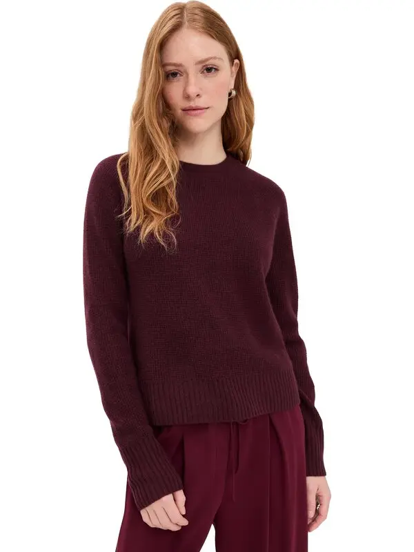 WHITE & WARREN Cashmere Waffle Knit Sweatshirt - Sangria