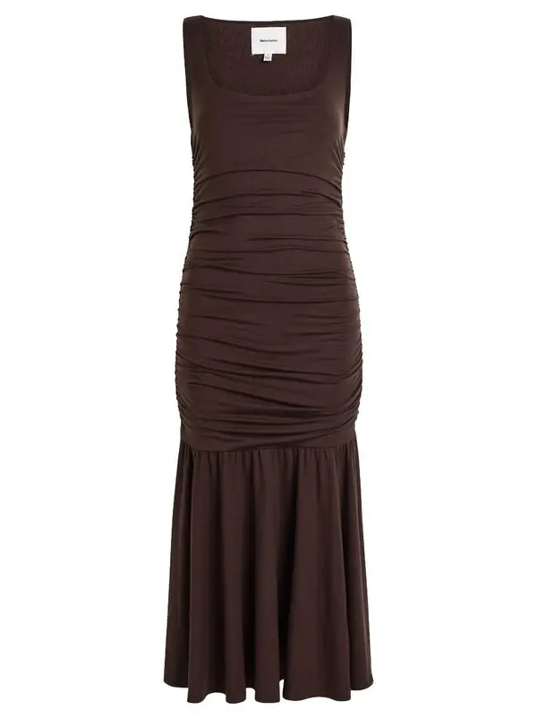 REFORMATION Ruched Jersey Midi Dress - Dark Brown