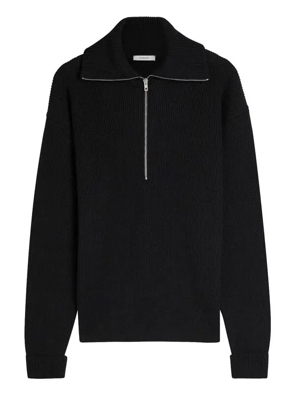 LEMAIRE Half-zip Ribbed Wool Jumper - Black