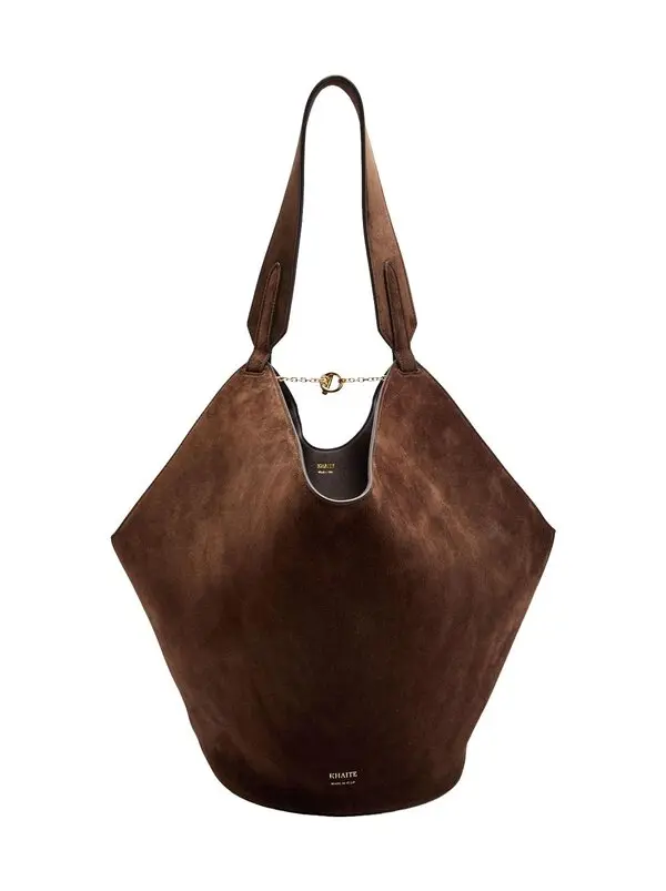 Khaite Lotus Small Suede Tote - Dark Brown