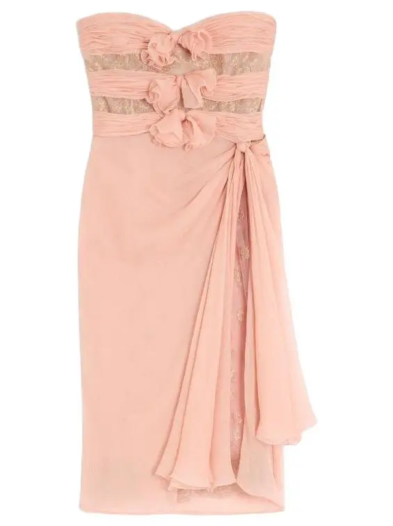 Valentino Garavani Creponne Chiffon Draped Dress - Swirl Pink/gold