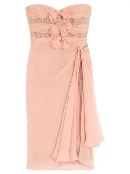Valentino Garavani Creponne Chiffon Draped Dress - Swirl Pink/gold
