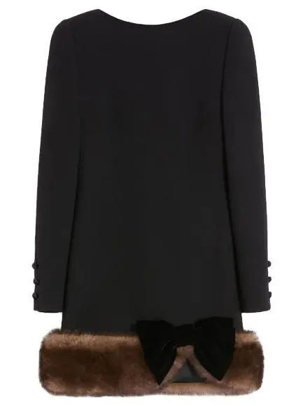 Valentino Garavani Wool Crepe Short Dress With Shearling Trim - Black