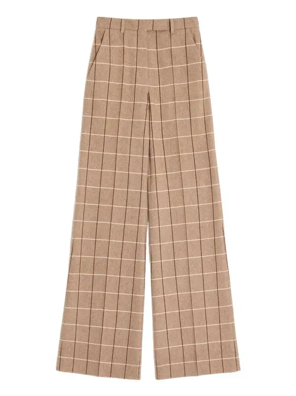 Valentino Garavani Wool Palazzo Trousers With Windowpane Check - Beige/maroon/ivory