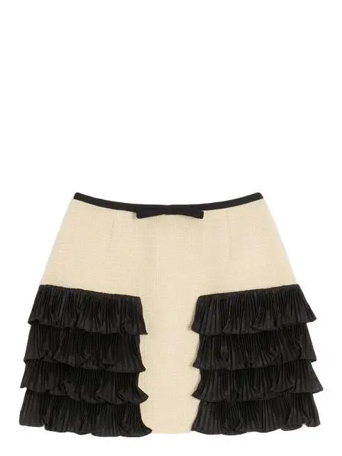 Valentino Garavani Plain Wool Tweed Skirt - Almond/black