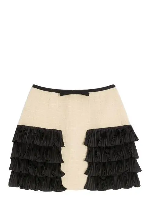 Valentino Garavani Short Skirt In Plain Wool Tweed - Almond/black