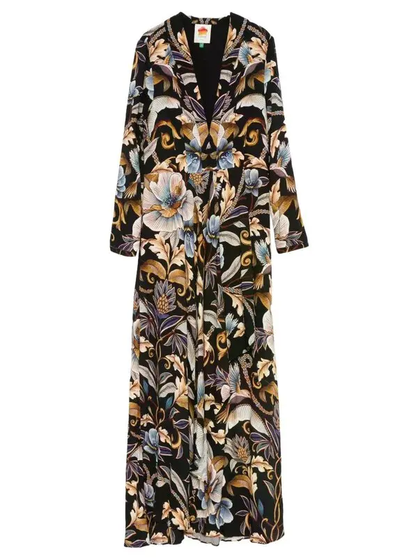 Farm Rio Snake Garden Floral Print Dress - Black