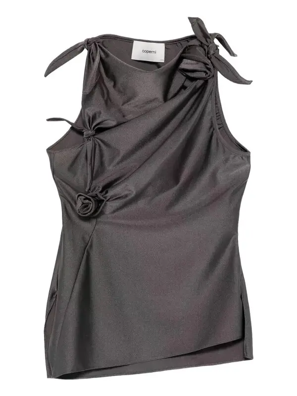 Coperni Asymmetric Rose-detail Top - Grey