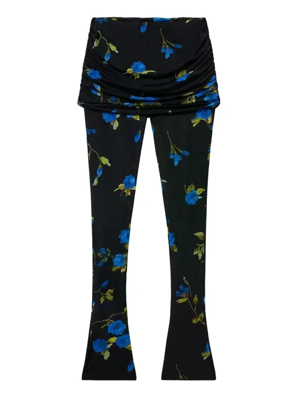 Blumarine Floral-print Gathered Leggings - Blue