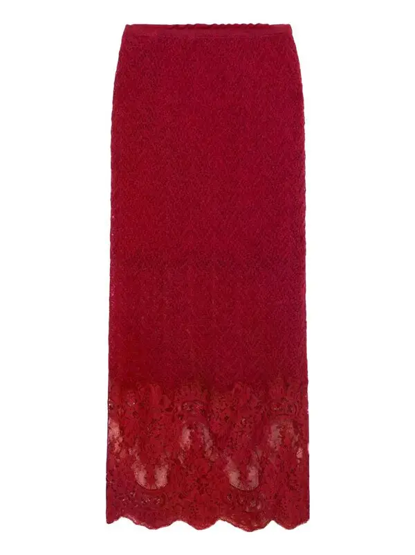 Blumarine Lace Hem Herringbone Midi Skirt - Red